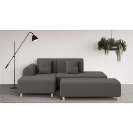 OTTO home Ecksofa &raquo;Suyala&laquo; L-Form mit Hocker grau 100% Polyester B/H/T: 258cm x 85cm x 168cm, Struktur, Recamiere links,mit Hocker