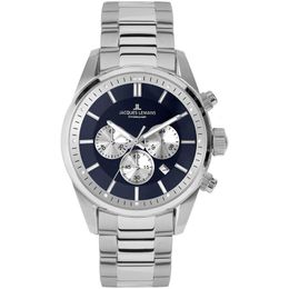 Jacques Lemans Herren Chronograph &raquo;Barcelona&laquo; Quarzuhr, Armbanduhr, Herrenuhr, Edelstahlarmband, Stoppfunktion, Tag silber Einheitsgr&ouml;&szlig;e