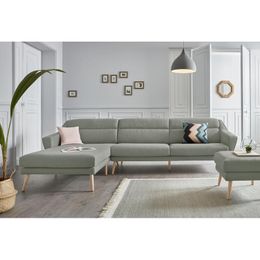 OTTO home Ecksofa &raquo;Bille L-Form&laquo; mit Naht im R&uuml;ckenkissen und Beinen aus Eichenholz gr&uuml;n Samtoptik (100% Polyester);Luxus-Microfaser weich (100% 