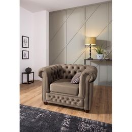 Home Affaire Chesterfield-Sessel &raquo;New Castle Sessel&laquo; hochwertige Knopfheftung, B/T/H: 104/86/72 cm grau Samtoptik, B/H/T: 104cm x 72cm x 86cm