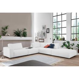 Musterring Ecksofa &raquo;LUCIA L-Form&laquo; in vielen Qualit&auml;ten und 4 verschieden N&auml;hten wei&szlig; Flachgewebe FLORIS (100% Polyester);Flachgewebe VALMONT (60% Baumwolle/ 40% 