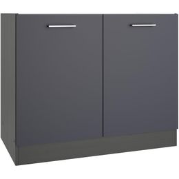 KOCHSTATION Sp&uuml;lenschrank &raquo;KS-Milan&laquo; Sp&uuml;lenschrank 100 cm, matte oder hochgl&auml;nzende Fronten grau Holzwerkstoff grafitgrau, B/H/T: 100cm x 82cm x 60cm,