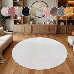 Paco Home Fellteppich &raquo;Kunstfell Soft 380&laquo; rund 14 mm H&ouml;he Langflor, Kuschelteppich - besonders weich, Uni-Farben wei&szlig; Polyester &Oslash; 160cm 1 Stk., 14mm, &Oslash; 160cm