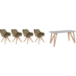 Salesfever Essgruppe &raquo;Eleganter Tisch inkl. St&uuml;hle&laquo; 5-teilige Samtverlours-Sitzgruppe, drehbare St&uuml;hle, 180cm Tischbreite wei&szlig; MDF, Massivholz, 