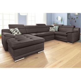 Sit & More sit&more Wohnlandschaft &raquo;Top Andiamo U-Form&laquo; mit Kopfteilverstellung, wahlweise mit Schlaffunktion braun Kunstleder SOFTLUX ;Struktur ( 100% Polyester