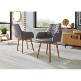 OTTO home Esszimmerstuhl &raquo;Brest&laquo; (Set) 2 Stk.Armlehnstuhl in Leder oder Microfaser, Gestell Eiche Massiv ge&ouml;lt grau Leder B/H/T: 59,5cm x 88cm x 66cm,