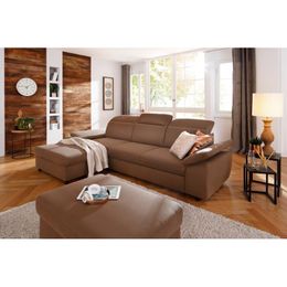 OTTO home Ecksofa &raquo;Mauritius L-Form&laquo; mit Kopfteil- und Armlehnverstellung, Schlaffunktion & Bettkasten braun Struktur fein (100% Polyester);Luxus-