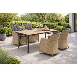 Destiny Garten-Essgruppe &raquo;LUNA SAN MARINO 4 Se + Tisch RE 180x90cm holzf./ natur meliert&laquo; Set, Aluminium, Polyrattan, Polywood beige Aluminium, Wicker/