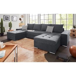 Collection AB Wohnlandschaft &raquo;Josy XL U-Form, Breite: 313 cm&laquo; Schlaffunktion, Bettkasten & 2 Zierkissen, Federkern 100% Polyester B/H/T: 313cm x 84cm 