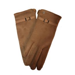 Capelli New York Damen Fleecehandschuhe mit Zierriemen braun Einheitsgr&ouml;&szlig;e
