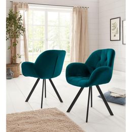 OTTO home Esszimmerstuhl &raquo;Elli&laquo; (Set) 2 Stk.Bezug in Samtstoff, schwarzes Metallgestell blau B/H/T: 66cm x 86cm x 66cm, 2 Stk., Samtstoff
