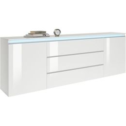 Home Affaire Sideboard &raquo;Magic, Kommode, Schrank, Stauraumschrank&laquo; mit 2 T&uuml;ren und 3 Schubk&auml;sten Hochglanz lackiert (B/T/H) 240x40x81 cm wei&szlig; B/H/T: 