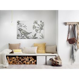 A.S. Cr&eacute;ation Leinwandbild &raquo;birdy 3&laquo; Gem&auml;lde Kunst 1 Stk. tlg. Schwarz-Wei&szlig; Zeichnung Floral Keilrahmen Leinwand-Bild Wohnzimmer Wand schwarz-wei&szlig; Holz, Stahl B/H/T