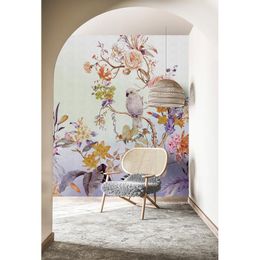 Livingwalls living walls Vliestapete &raquo;Florale Vogel-Tapete Pastell Rosa Lila Romantisch&laquo; matt glatt Vlies B/L: 2,7m x 2m, Rollen: 1