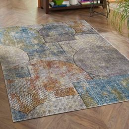 LUXOR living Teppich &raquo;Toronto&laquo; rechteckig 12 mm H&ouml;he Kurzflor, modernes Patchwork-Design, Hoch-Tief Struktur, Wohnzimmer blau Obermaterial: 100% 