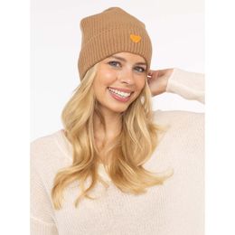 Zwillingsherz Damen Beanie &raquo;Beanie with Heart-Patch&laquo; Rippstrick, mit breitem Umschlag, w&auml;rmend braun Einheitsgr&ouml;&szlig;e