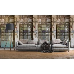 Livingwalls living walls Fototapete &raquo;Fototapete Alter Stromkasten&laquo; gemustert matt neutral glatt Tapete Loft-Optik Industrial Fabrikhalle Tapeten Wohnzimmer modern