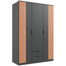 wimex Dreht&uuml;renschrank &raquo;L&uuml;beck&laquo; Akustiklamellen Optik, ohne Spiegel, 135 oder 180cm breit schwarz Holzwerkstoff Graphit, B/H/T: 135cm x 199cm x 58cm, 
