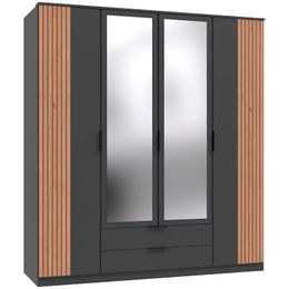 wimex Dreht&uuml;renschrank &raquo;L&uuml;beck&laquo; Akustiklamellen Optik, mit Spiegelt&uuml;ren, 135 oder 180cm breit schwarz Holzwerkstoff Graphit, B/H/T: 180cm x 199cm x 58cm, 