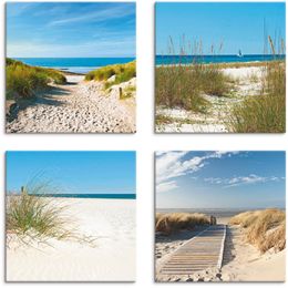 Artland Leinwandbild &raquo;Strand und Sandd&uuml;nen&laquo; Strand 4 Stk. tlg. 4er Set, verschiedene Gr&ouml;&szlig;en beige Leinwand, MDF B/H/T: 40cm x 40cm, Leinwandbild Strand 
