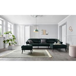 OTTO home Ecksofa &raquo;Bille L-Form&laquo; mit Naht im R&uuml;ckenkissen und Beinen aus Eichenholz gr&uuml;n Samtoptik (100% Polyester);Luxus-Microfaser weich (100% 
