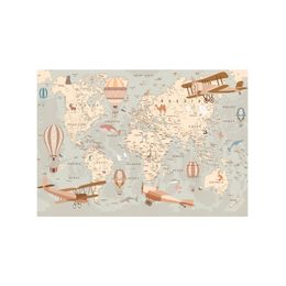 WALLARENA Fototapete Kinderzimmer Weltkarte in Beige Vlies Tapete | Gr.: 150 x 105 cm