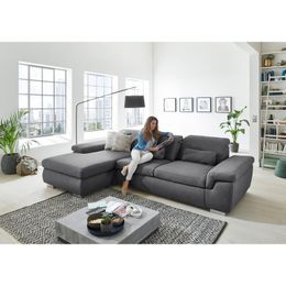 Die PlanBar Ecksofa &raquo;MP-IN17041 L-Form, Breite 325 cm&laquo; Sitztiefenverstellung, optional Kopfteilverstellung & Schlaffunktion grau 100% Polyester B/H/T: