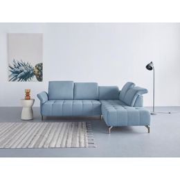 OTTO home Ecksofa &raquo;Fresh L-Form&laquo; Federkern, wahlweise Kopfteilverstellung und motorischer Vorziehsitz blau 98% Polyester 2% Polyamid B/H/T: 260cm x 