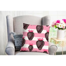 queence Dekokissen &raquo;Fakir&laquo; Kissenh&uuml;lle,Erdbeeren,Wei&szlig;e Streifen,Pinke Streifen,Frisch,Fr&ouml;hlich wei&szlig; Obermaterial: 100% Polyester B/L: 50cm x 50cm, 1 