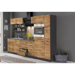 KOCHSTATION K&uuml;chenzeile &raquo;KS-Tulsa&laquo; ohne E-Ger&auml;te, Breite 300 cm, schwarze Metallgriffe, MDF Fronten braun B/H/T: 300cm x 60cm