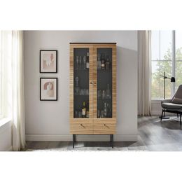 Salesfever Vitrine &raquo;Torsby Designer Vitrine in edler Optik&laquo; Eiche Echtholzfurnier beige Furnier, MDF, Metall Natur, B/H/T: 79cm x 179cm x 43cm, 