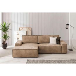 OTTO home Ecksofa &raquo;SHERWOOD Vintage Lederoptik L-Form, 267 cm&laquo; Schlaffunktion mit Bettkasten (210x136 cm), Cord, Vintage, Samtvelours beige 100% 
