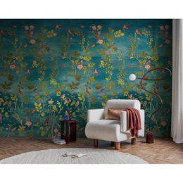 Livingwalls living walls Vliestapete &raquo;Vibes & Styles Florentina &ndash; Botanical Birds Fototapete&laquo; floral leicht strukturiert Naturdesign mit filigranen Ranken, V&ouml;geln
