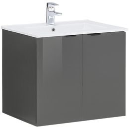 Welltime Waschtisch &raquo;Lage&laquo; mit 2 T&uuml;ren und einem Handwaschbecken aus Keramik, 61 cm breit grau Holzwerkstoff Viereck, B/H/T: 60cm x 52cm x 45,5cm