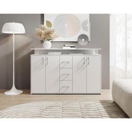 HBZ-MEBLE HBZ Sideboard &raquo;Drivno Sideboard, B/H/T 139x90x34 cm&laquo; Breite 139cm, Kugelauszug, Einlegeb&ouml;den verstellbar, 3 Schubk&auml;sten wei&szlig; Holzwerkstoff B/H/T: 