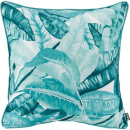 HOCK Dekokissen &raquo;Amazonas&laquo; mit tollen Blattmotiven, Wendekissenh&uuml;lle mit F&uuml;llung, 1 St&uuml;ck blau Polyacryl (dralon ) B/L: 50cm x 50cm, 1 Stk.