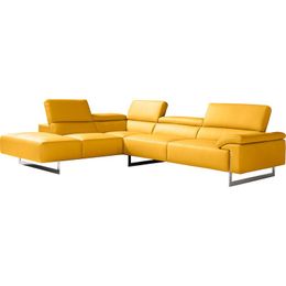 Egoitaliano Ecksofa &raquo;Malika, elegant und bequem, Designsofa, L-Form&laquo; mit Ottomane, inkl. Kopfteilverstellung und chromfarbenen Metallf&uuml;&szlig;en gelb Leder &raquo;BULL&laquo; (