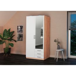 Priess Kleiderschrank &raquo;Amsterdam, viel Stauraum durch viele Schubk&auml;sten, Spiegelt&uuml;ren&laquo; Optional mit LED-Beleuchtung, Made in Germany braun 