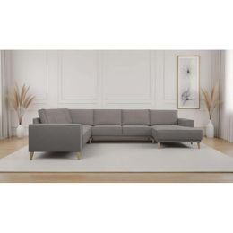 OTTO home Wohnlandschaft &raquo;Oland Skandi, weicher Chenille-Stoff&laquo; U-Form, 342 cm, Wellenunterfederung, Skandi-Design, Massivholzf&uuml;&szlig;e grau 100% Polyester