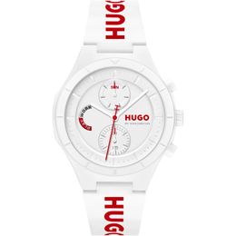 Hugo Herren Hugo Multifunktionsuhr &raquo;#LIT MULTI&laquo; Quarzuhr, Armbanduhr, Herrenuhr, Silikonarmband, analog wei&szlig; Einheitsgr&ouml;&szlig;e