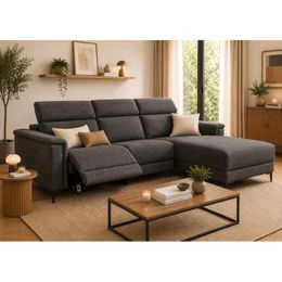 OTTO home Ecksofa &raquo;LUND, Struktur-Bezug, L-Form, 261cm, man. /elektr. Relaxfunktion&laquo; auch mit USB A/C-Anschluss sowie Kopfteilverstellung grau 