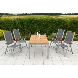 Merxx Garten-Essgruppe &raquo;&raquo;Siena&laquo;&laquo; Set, 5-fach verstellbare R&uuml;ckenlehne, 5 Stk. tlg. Tisch: LxB: 150x90 cm grau Aluminium, Massivholz, Polyester 
