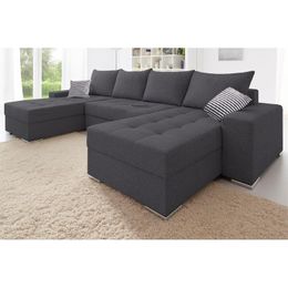 Collection AB Wohnlandschaft &raquo;Josy XL U-Form, Breite: 313 cm&laquo; Schlaffunktion, Bettkasten & 2 Zierkissen, Federkern grau 100% Polyester B/H/T: 313cm x 