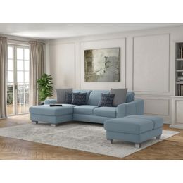 Sit & More sit&more Ecksofa &raquo;Dundee L-Form&laquo; mit Federkern und Edelstahlf&uuml;&szlig;en, wahlweise mit Kopfteilverstellung blau B/H/T: 264cm x 86cm x 175cm, Struktur weich,