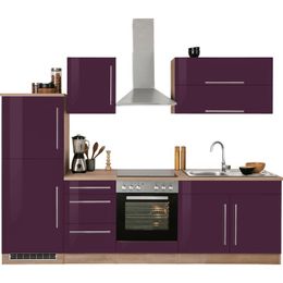 KOCHSTATION K&uuml;chenzeile &raquo;KS-Samos&laquo; Breite 270 cm, wahlweise mit E-Ger&auml;ten, mit Arbeitsplatte lila B/H/T: 270cm x 200cm x 60cm, ohne E-Ger&auml;te