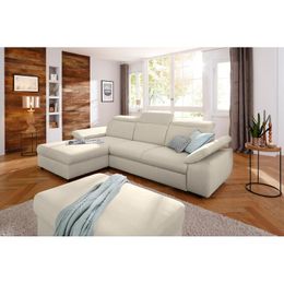 OTTO home Ecksofa &raquo;Mauritius L-Form&laquo; mit Kopfteil- und Armlehnverstellung, Schlaffunktion & Bettkasten wei&szlig; Struktur fein (100% Polyester);Luxus-