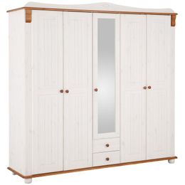 OTTO home Kleiderschrank &raquo;Adele&laquo; Massive Kiefer,Spiegel; Landhausstil wei&szlig; Massivholz B/H/T: 207cm x 191cm x 53,5cm, Schubladen: 2 Stk. T&uuml;ren: 5 Stk.