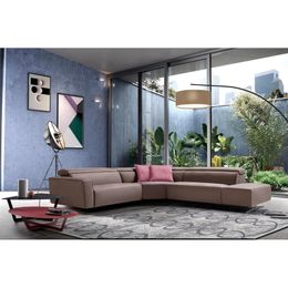 Egoitaliano Ecksofa &raquo;Stefanie-e, Designsofa der Extraklasse, bequem mit hohem Sitzkomfort&laquo; mit Relaxfunktion und verstellbaren Kopfteilelementen beige Leder &raquo;BULL