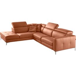 Egoitaliano Ecksofa &raquo;Matt, hoher Sitzkomfort und aufwendige Detailverarbeitung, L-Form&laquo; mit Ottomane, inkl. verstellbarer Kopfteile zum Relaxen rot Leder &raquo;BULL&laquo; (