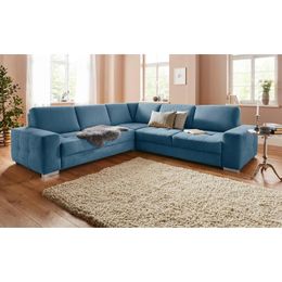 Sit & More sit&more Ecksofa &raquo;Santorini L-Form&laquo; mit Federkern und Sitztiefenverstellung, wahlweise mit Schlaffunktion blau Struktur (100% Polyester);Struktur fein